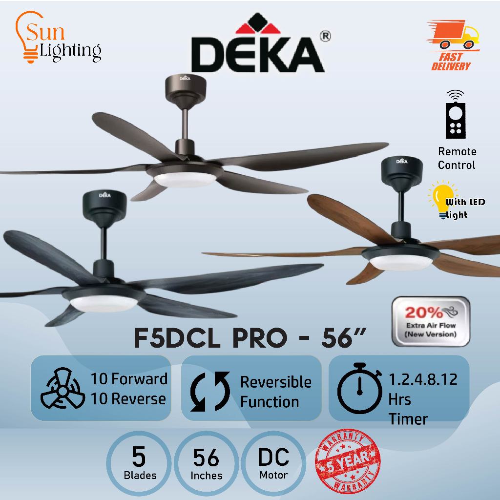 DEKA F5DCL PRO (LED) 56" 20 SPEED 5 BLADE DC MOTOR CEILING FAN KIPAS ...