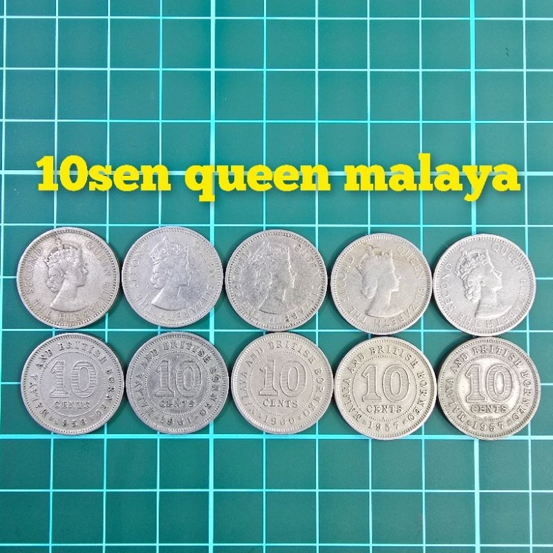 (B8) 10se queen elizabeth duit syiling 10 sen lama syiling lama barang ...
