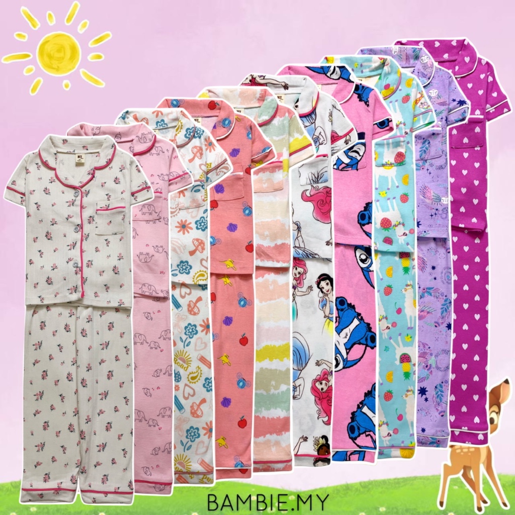 [1y-5y] HT KIDS COLLAR & BUTTON PYJAMAS FOR GIRLS (100% COTTON ...