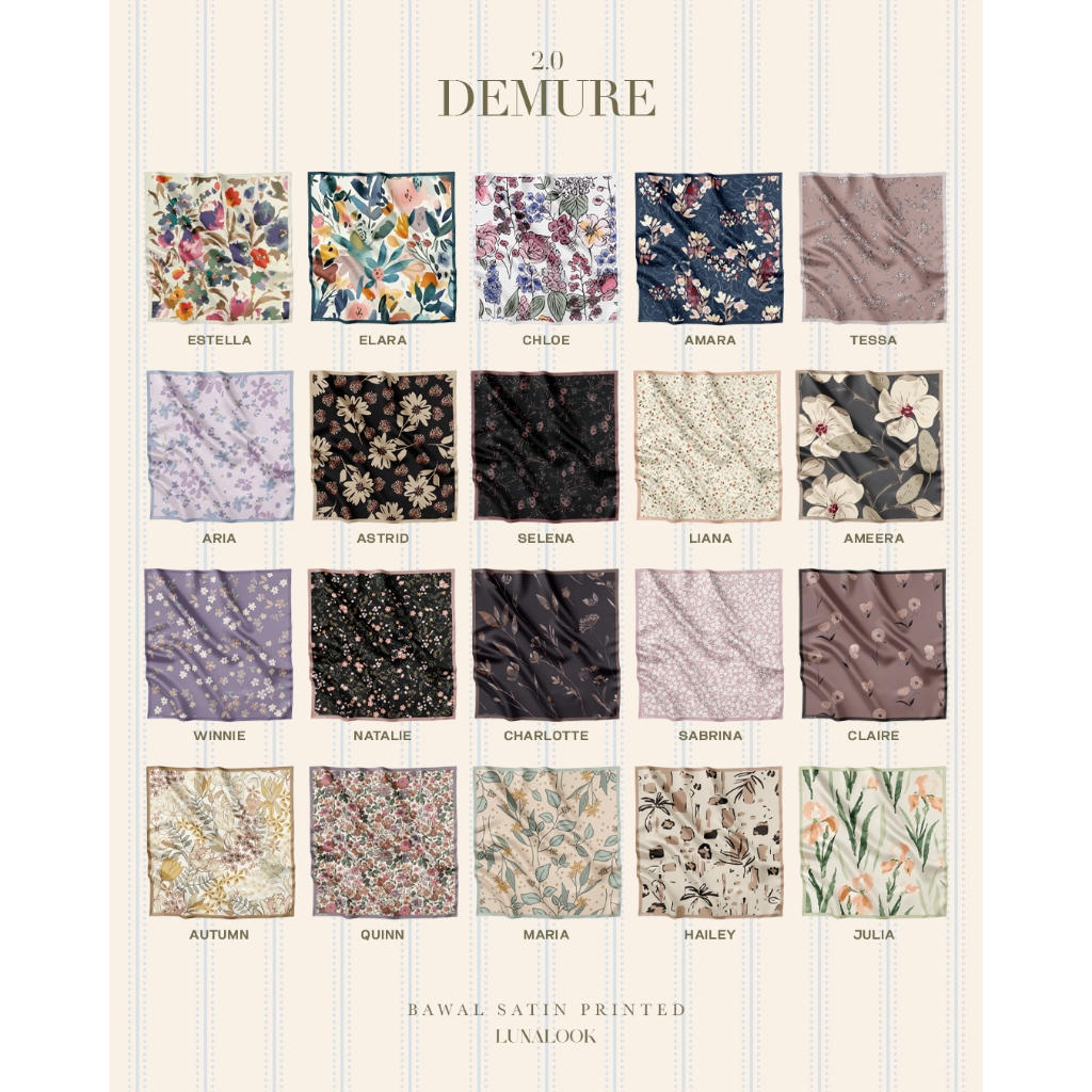 DEMURE Bawal Printed Satin LunalookxHeejab | Shopee Malaysia