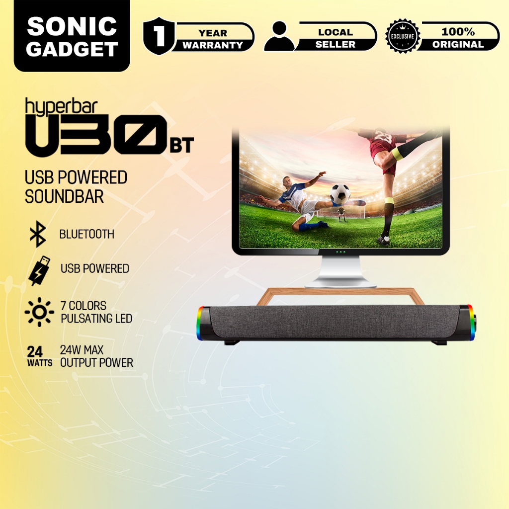 Vinnfier VF Hyperbar U30 BT USB Power Soundbar with Led Light Bluetooth Aux Line In For Gaming ...