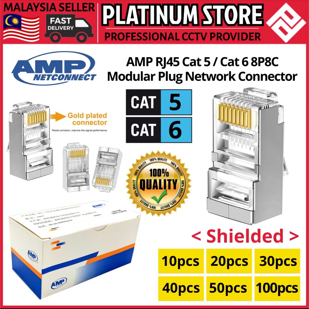AMP ( Shielded ) RJ45 Modular Plug Jack CAT5 CAT6 CAT5E CAT6E Crystal ...