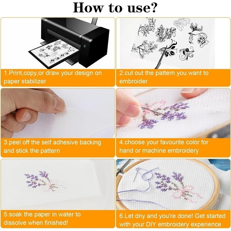 Water Soluble Embroidery Pattern Printing Paper Peel and Stick Size A4 ...