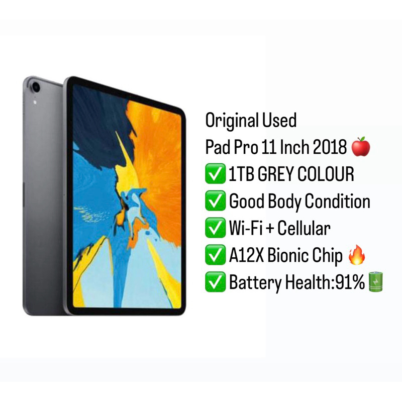 [Used Set] Original Used Pad Pro 11 Inch 2018 1TB (Wi-Fi + Cellular ...