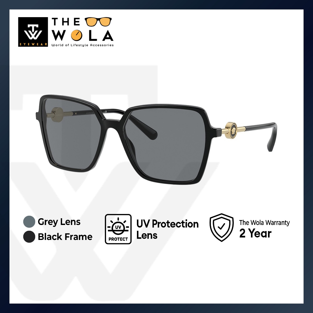 (2 Years Warranty) Versace Women's Square Frame Black Acetate ...