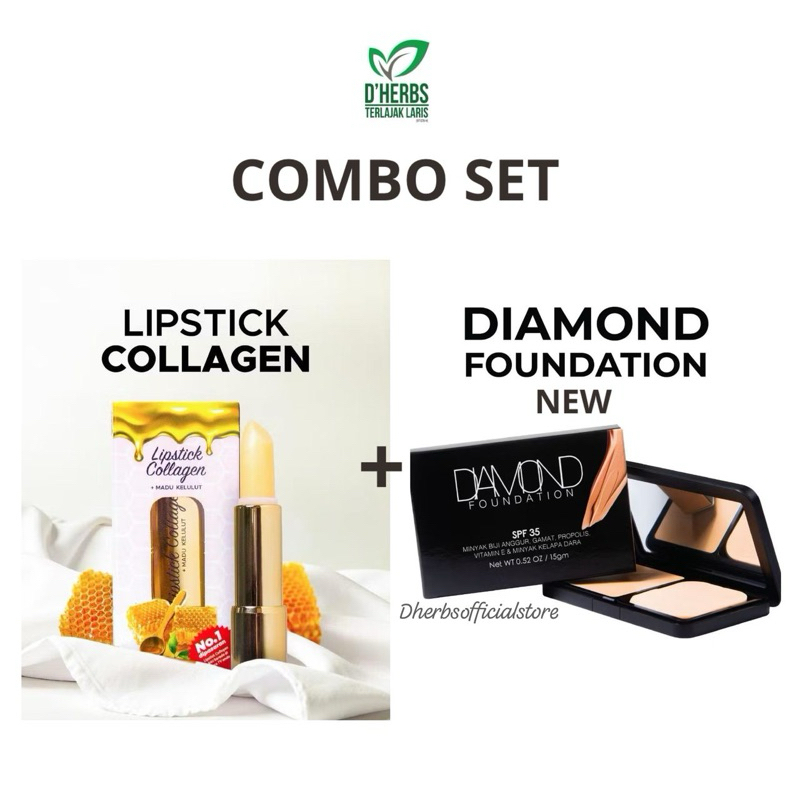 DHERBS Combo Set Makeup Lipstick Collagen Dan Diamond Foundation #murah ...