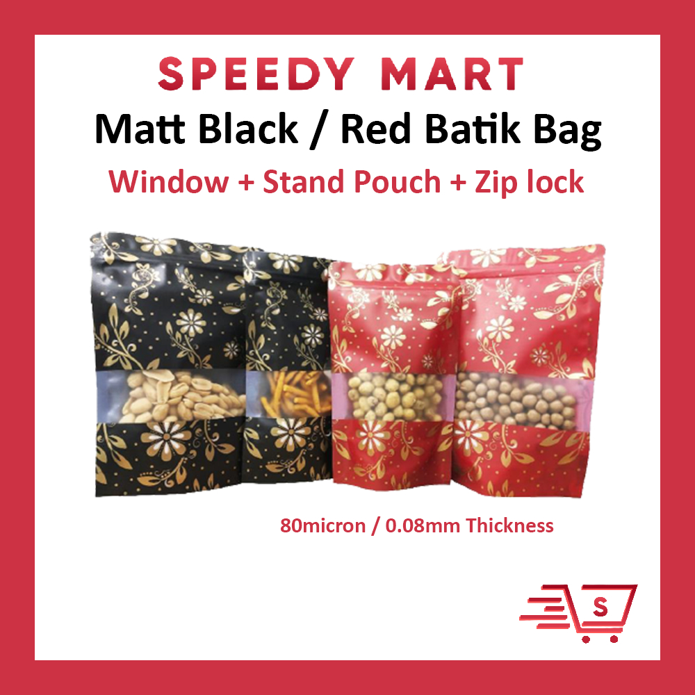 Beg Plastik (50pcs) Matt Transparent Black/Red Batik Pattern Stand ...