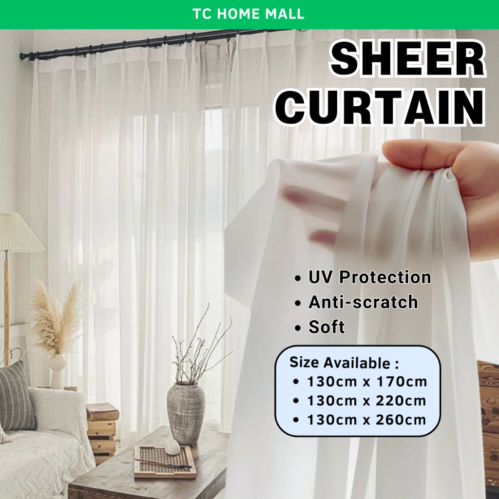 Sheer Curtain Sliding Door Langsir Putih Langsir Jarang Day Curtain ...