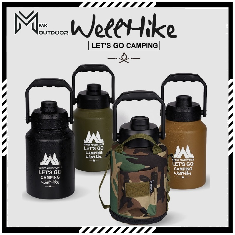 WELLHIKE 2L Outdoor Ice Bucket Stainless Steel Water Bottle Keeps Hot Cold Portable Water Cup ...