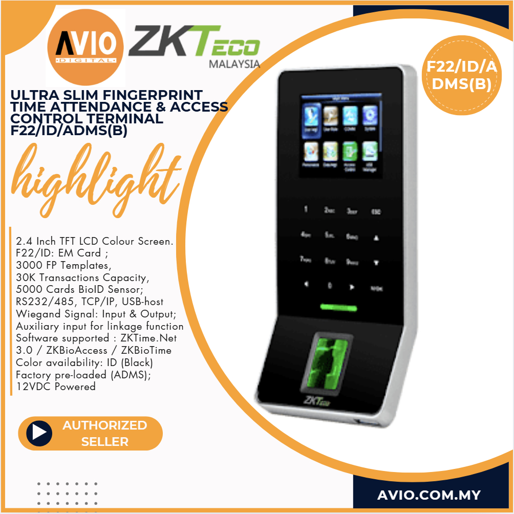 ZKTeco Fingerprint Password Pin ID EM Card Standalone Door Access Time Attendance F22/ID/ADMS(B ...