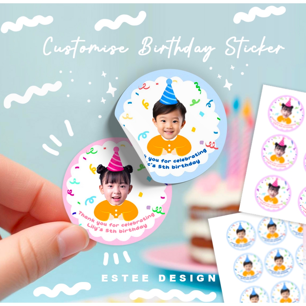custom name labels birthday stickers photo face picture party goodies ...