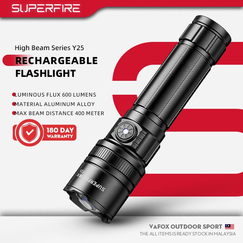 Superfire Y25 Lampu Suluh Jarak Juah Rechargeable Torchlight Telescopic Zoomable 4 Light Modes ...