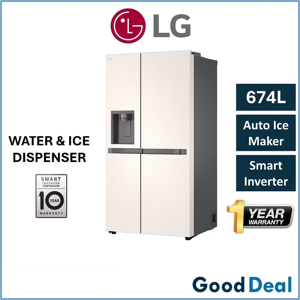 LG GC-L257KQKW 674L Inverter Side by Side Refrigerator Water & Ice ...