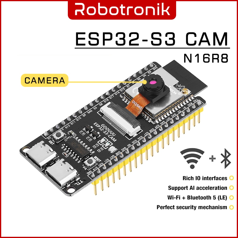 ESP32 S3 CAM (Video Streaming, Face Recognition, Webcam IoT) With OV2640 Camera AI Thinker WiFi ...