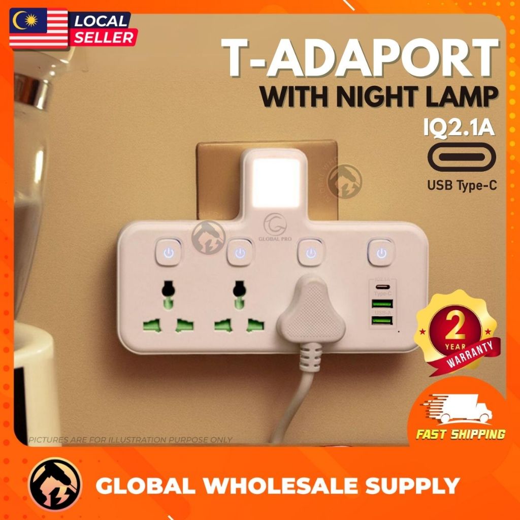T-ADAPORT UNIVERSAL SOCKET TYPE C USB 2.1A With Daylight Night Lamp ...