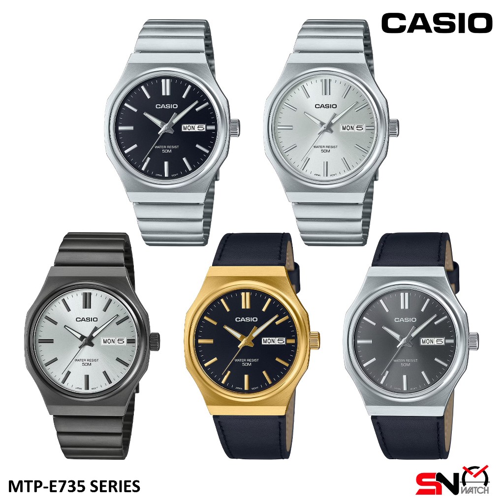 Casio Men Watch MTP-E735B MTP-E735D MTP-E735GL MTP-E735L Octagonal Case Day Date Display Men ...