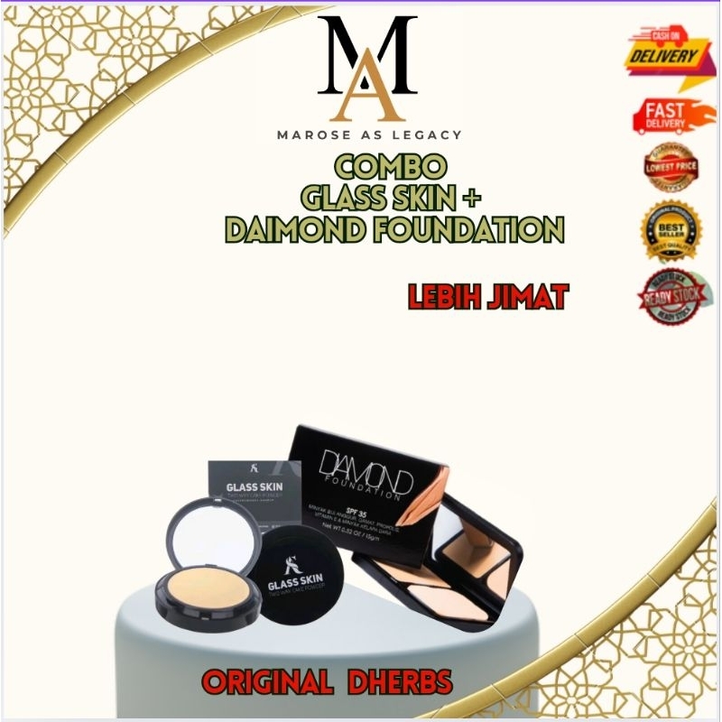 DHERBS Set Mekup Daimond Foundation/Bedak compact Glass Skin Magic ...