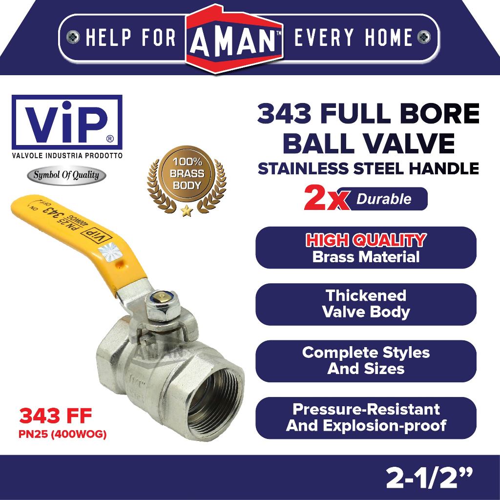 ViP 2-1/2" PN25 Full Bore Ball Valve FF Brass Body Water Pipe Fitting ...