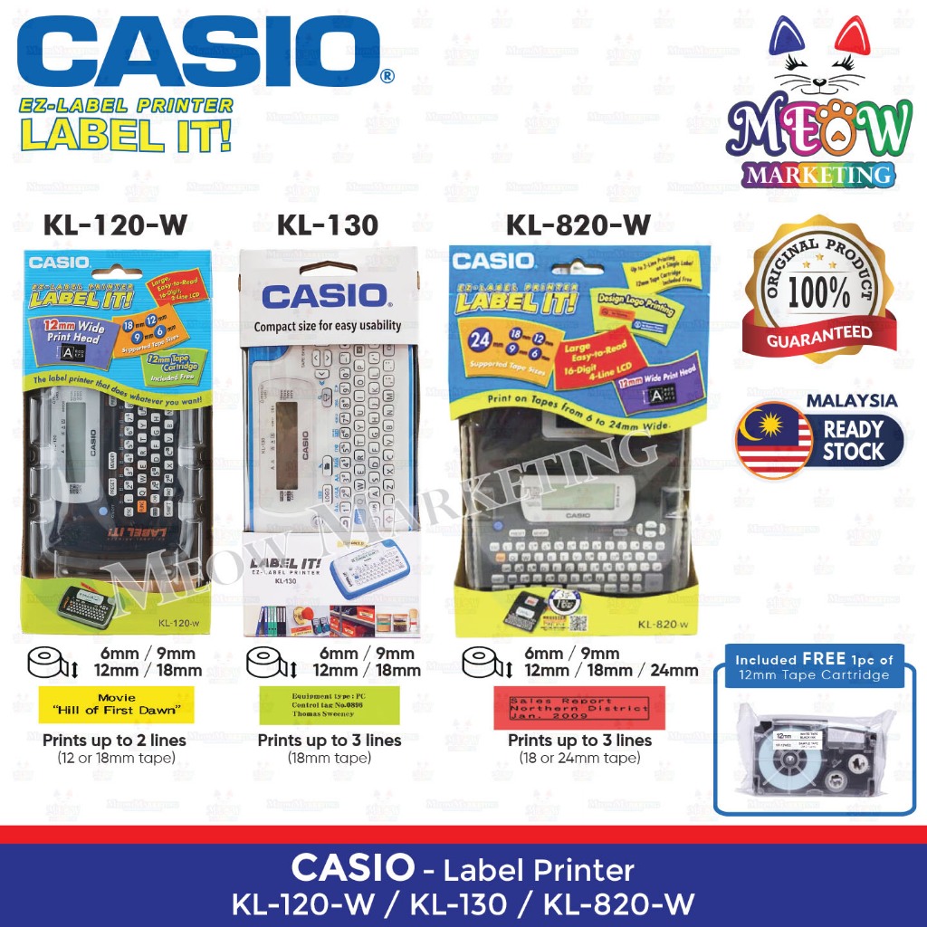 Casio EZ Label Printer Label-It Maker (ORIGINAL) - KL-120-W / KL-130 / KL-820-W | Shopee Malaysia