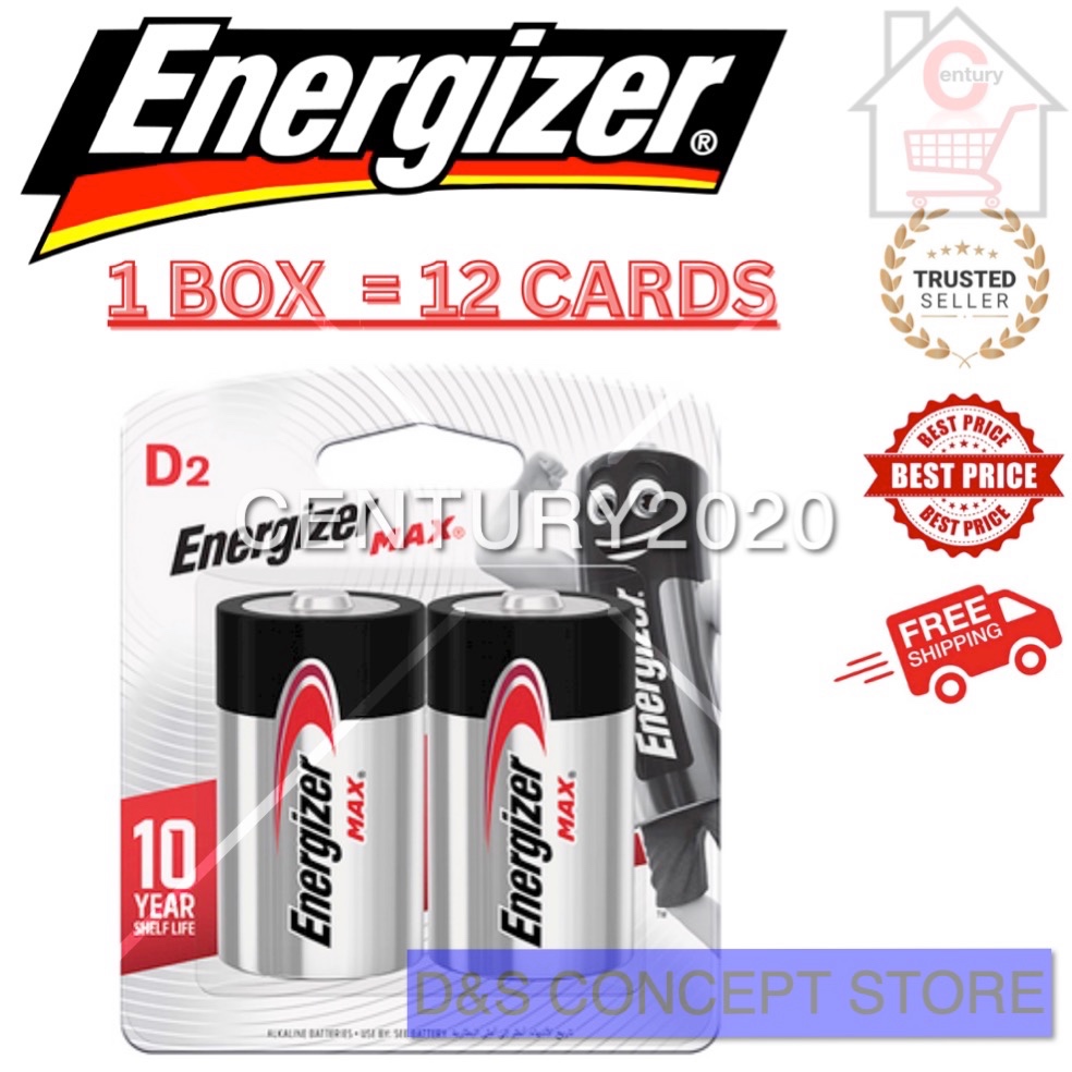 ENERGIZER Max D Size Battery Alkaline E95BP2G Size D Batteries 12cards ...