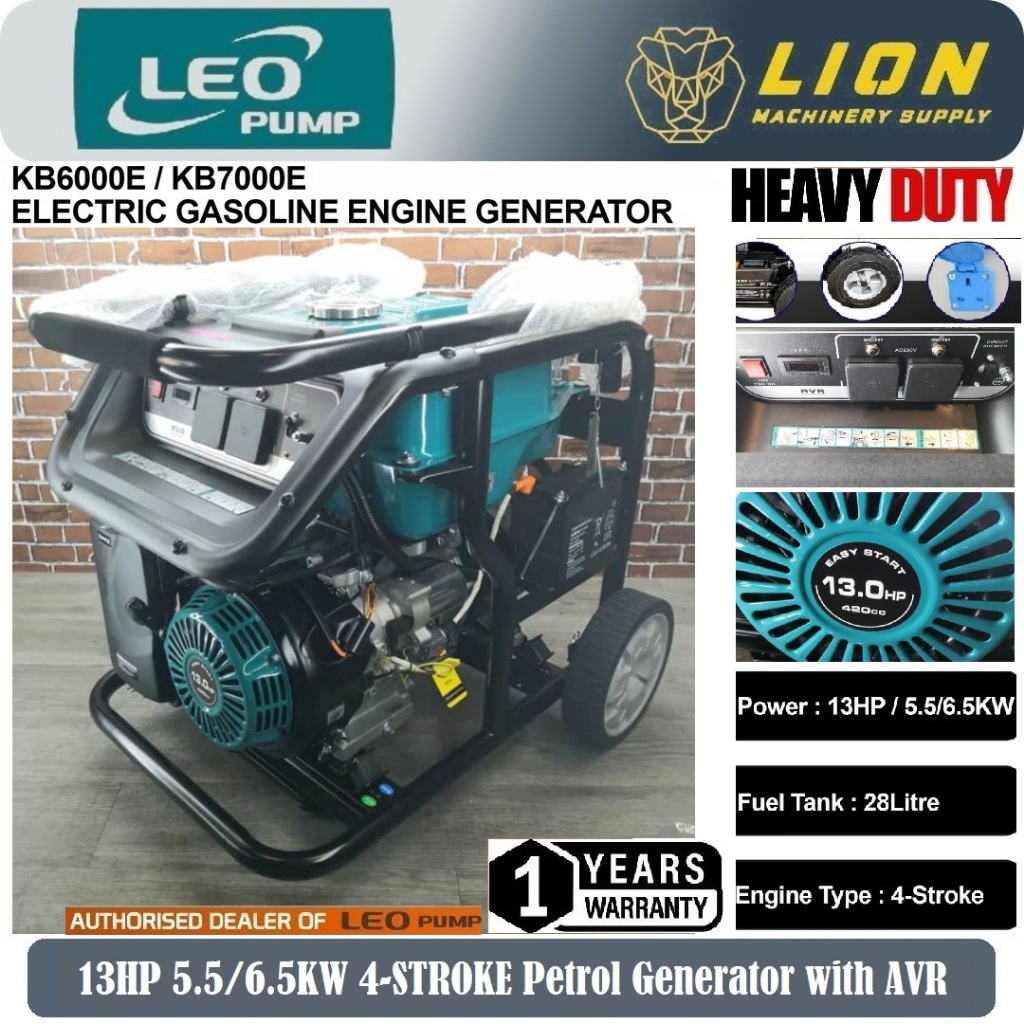 LEO KB6000E/KB7000E 5.5/6.5KW 4-STROKE Heavy Duty Petrol Generator with ...