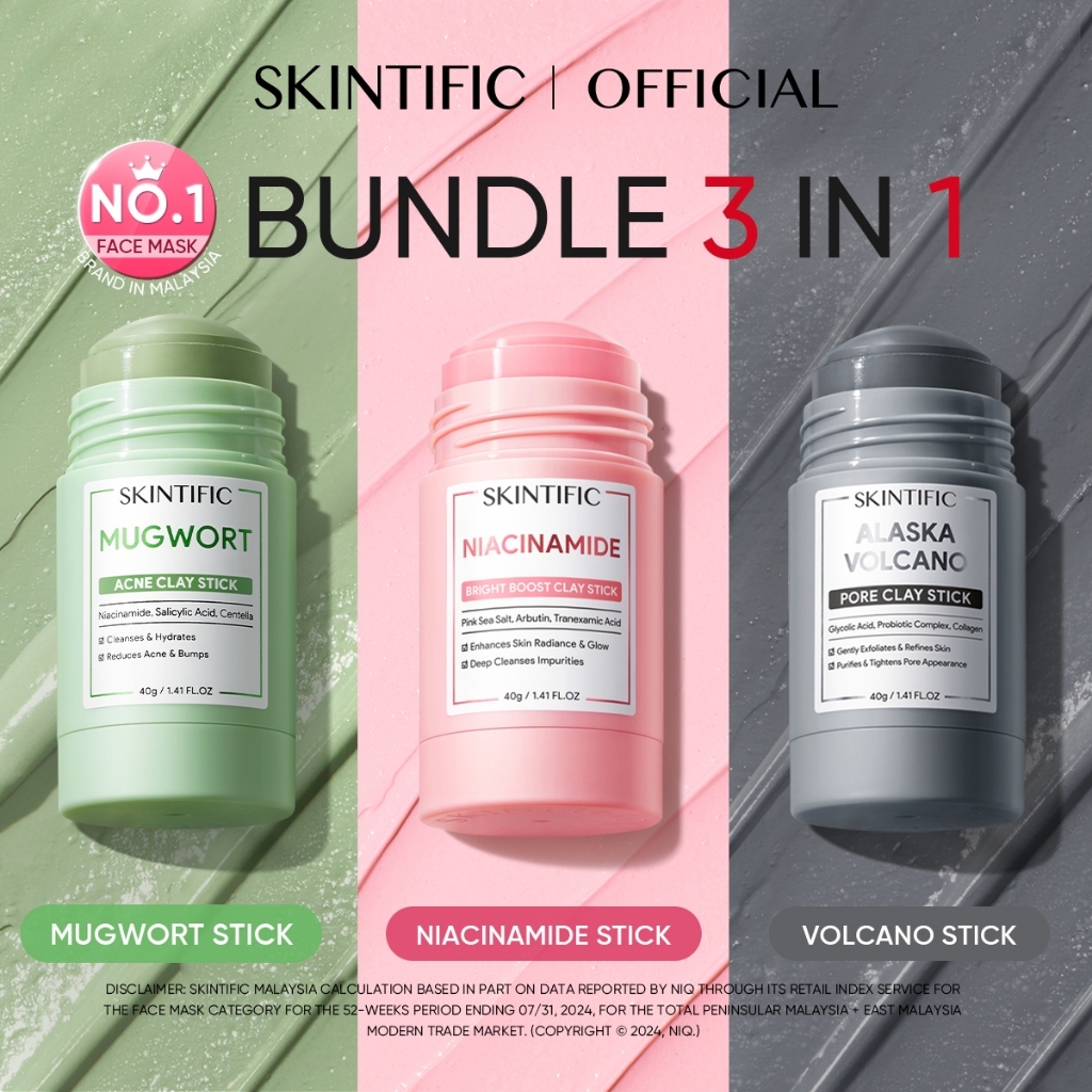 3pcs-SKINTIFIC Clay Mask Stick Niacinamide Brightening，Mugwort Acne ...