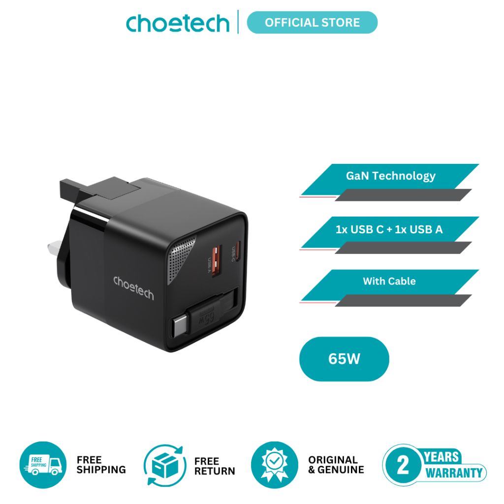 Choetech PD6091 PD65W GaN Charger with Telescopic Module | Shopee Malaysia