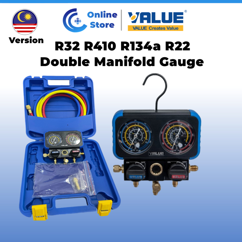 (Malaysia Version) VALUE Air-Cond Manifold Gauge Set VRM2-B-0701 (R410a, R32, R22, R134a ...