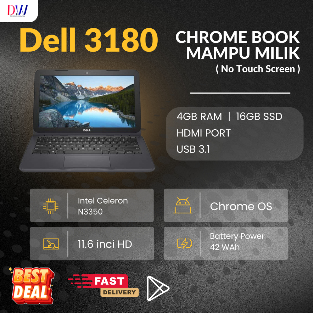Dell Chromebook 3180 | 11.6” | WiFi | Playstore | Laptop Mampu Milik ...