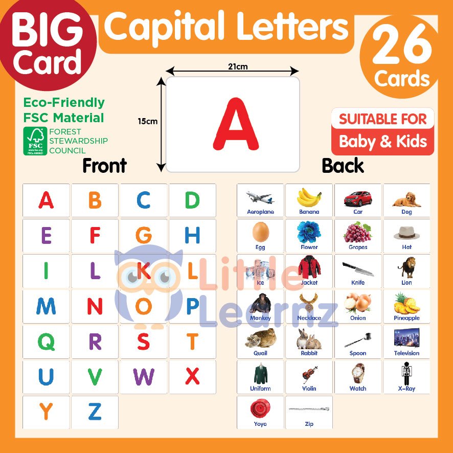Big Flash Card (CAPITAL LETTERS) 26 Cards 15x21cm Early Development ABC ...