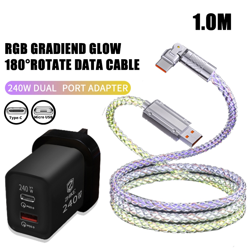 Pengecas Fast Charger Charging Cable Type C Micro USB RBG Colorful ...