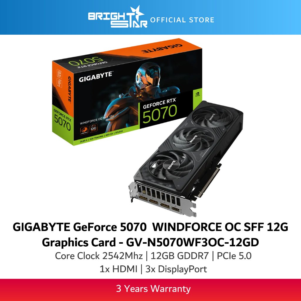 GIGABYTE GeForce RTX 5070 WINDFORCE SFF 12G Graphics Card - GV-N5070WF3 ...
