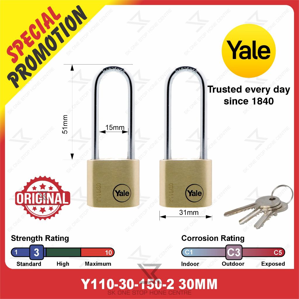 (CNY Promo) YALE Y110/30/150/2 Solid Brass Padlock / Y110-30-150-2 Y110 ...