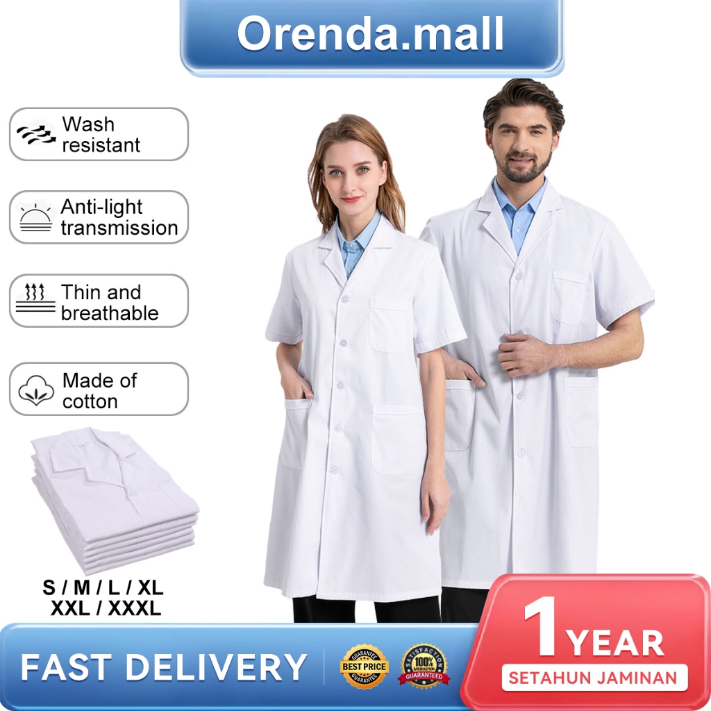 Lab coat student murah Long Sleeve uniform S-XXXL button cuffs white ...