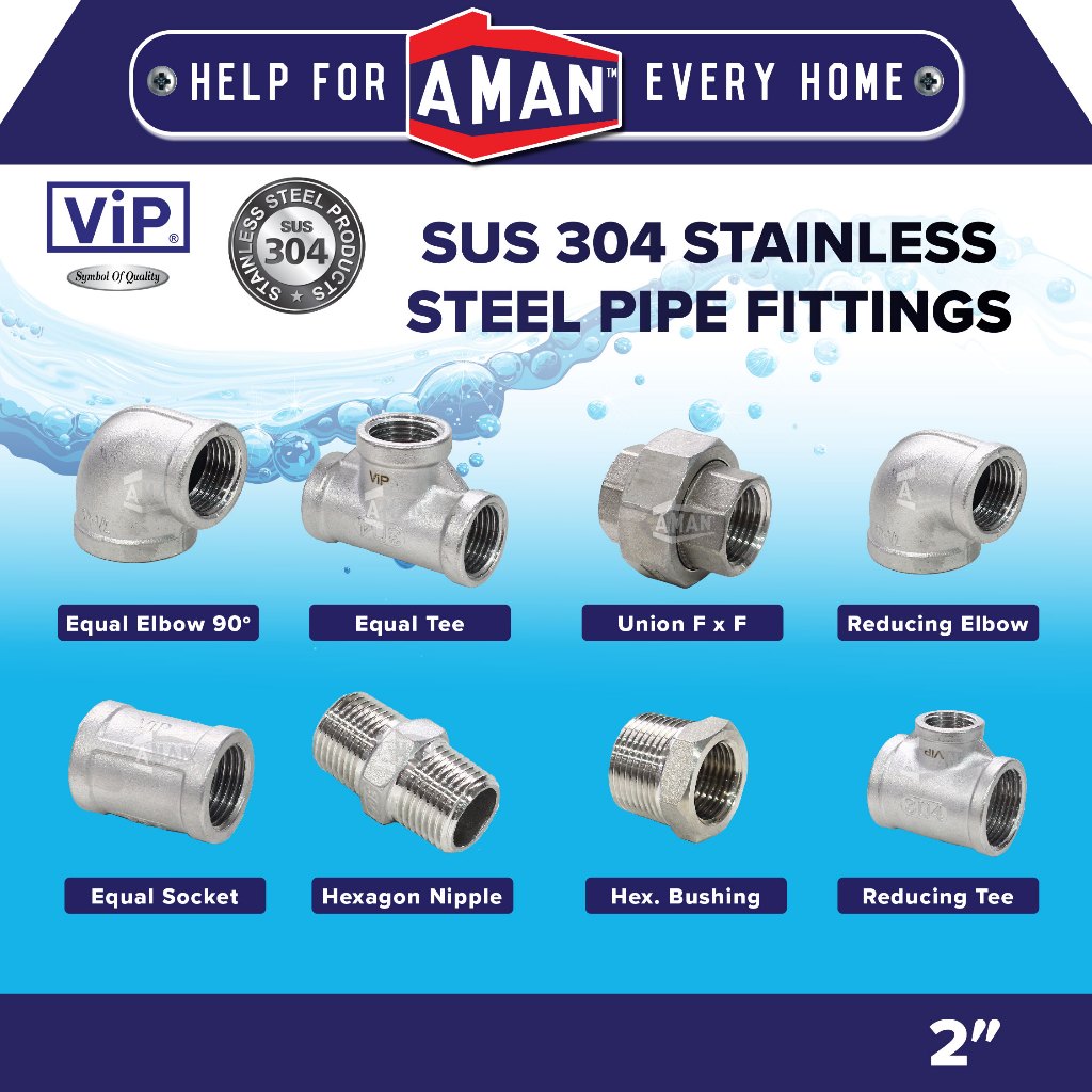 ViP 2" SUS 304 Stainless Steel Pipe Fitting Equal Elbow Equal Tee Equal ...