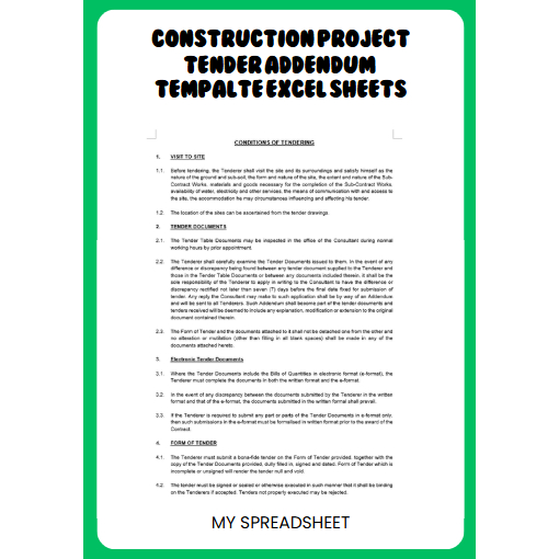 Construction Project Tender Addendum Template Excel Sheets | Shopee ...