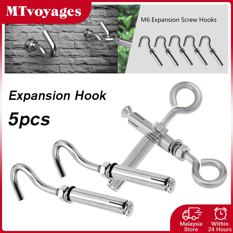 5Pcs 304 M6 Expansion Hook Bolt Anchor Stainless Steel 304 Wall Plug ...
