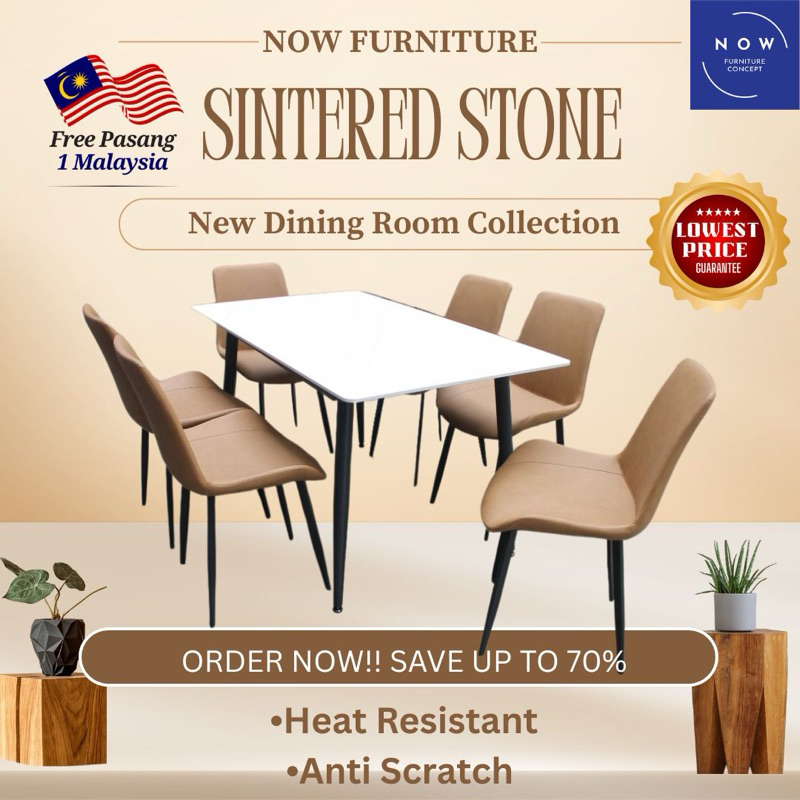 FREE INSTALL Set Meja Makan 6 Kerusi Meja Batu Sintered Stone Dining ...