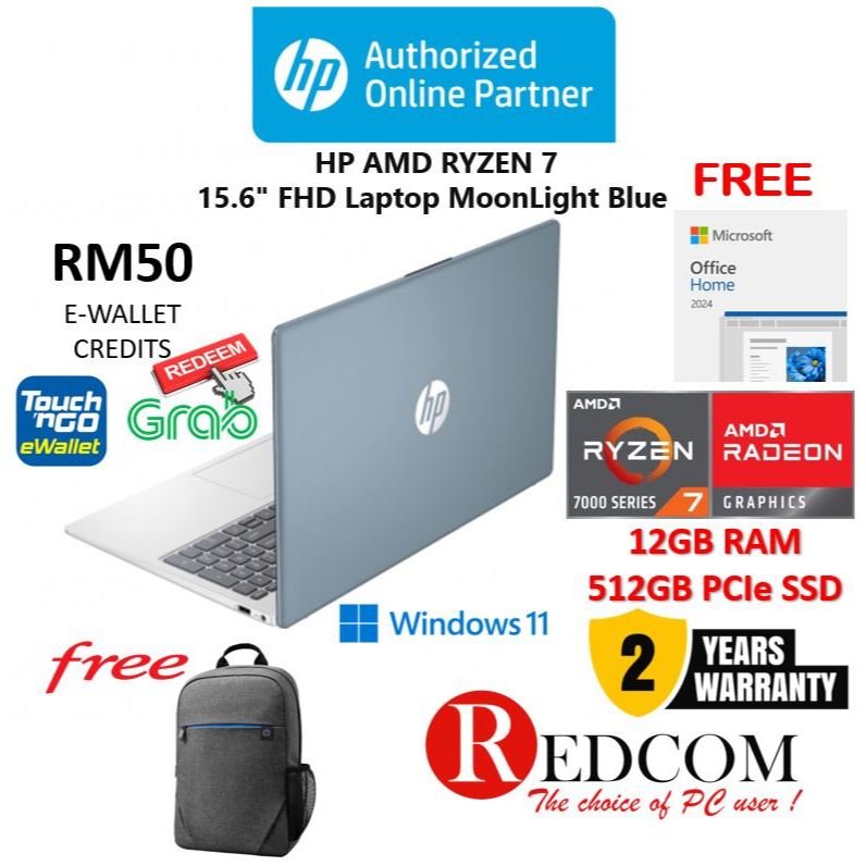 HP Laptop 15-fc0380AU Blue (AMD R7 7730U, 12gb ram, 512gb ssd, AMD ...