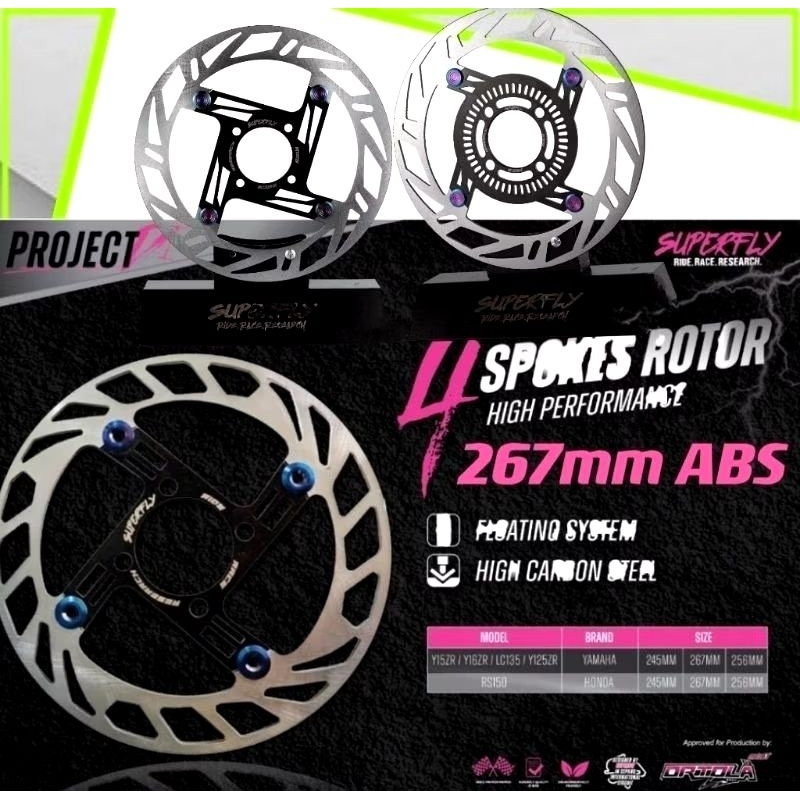 SUPERFLY PROJECT X FRONT BRAKE DISC PLATE Y16ZR V2 ABS 267MM CNC DISK ...