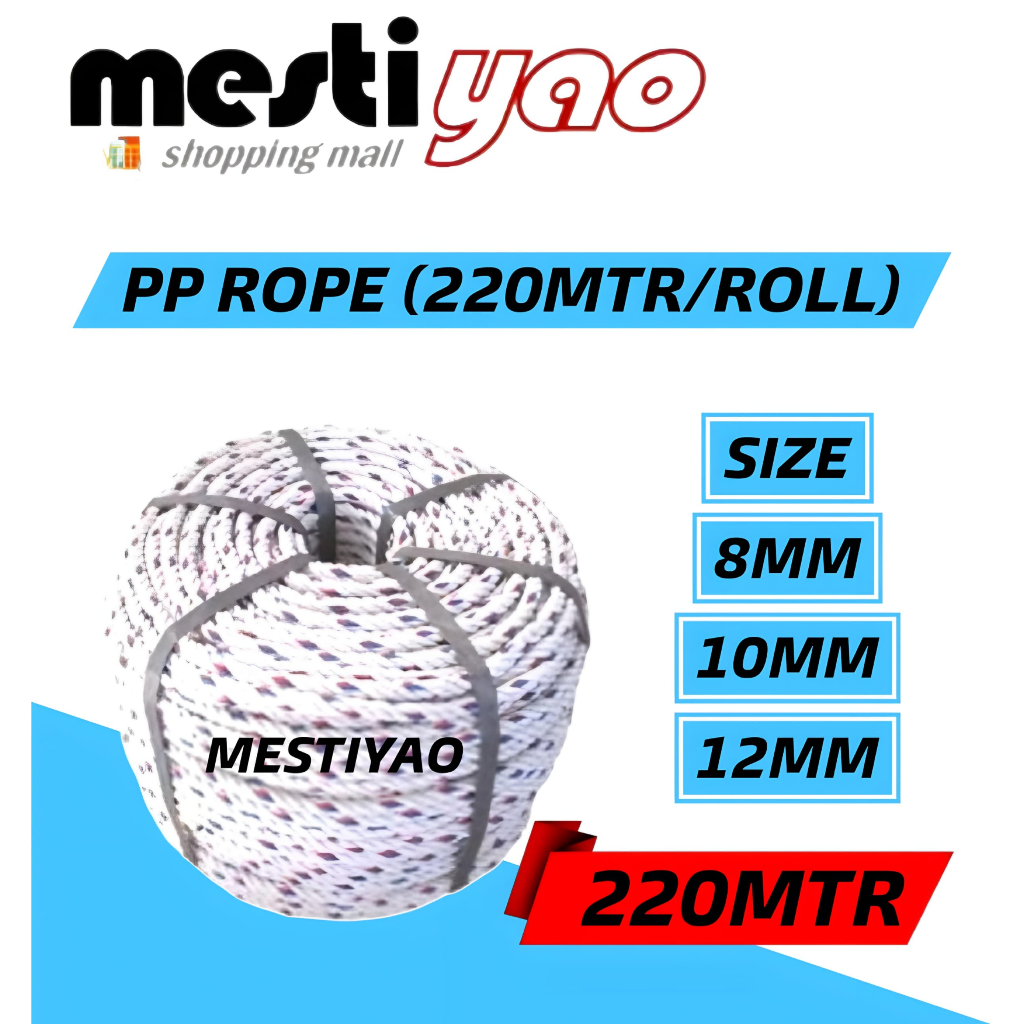 8mm,10mm,12mm X 220Meter Polypropylene Rope/ PP Rope/Tali Putih/ Tali ...
