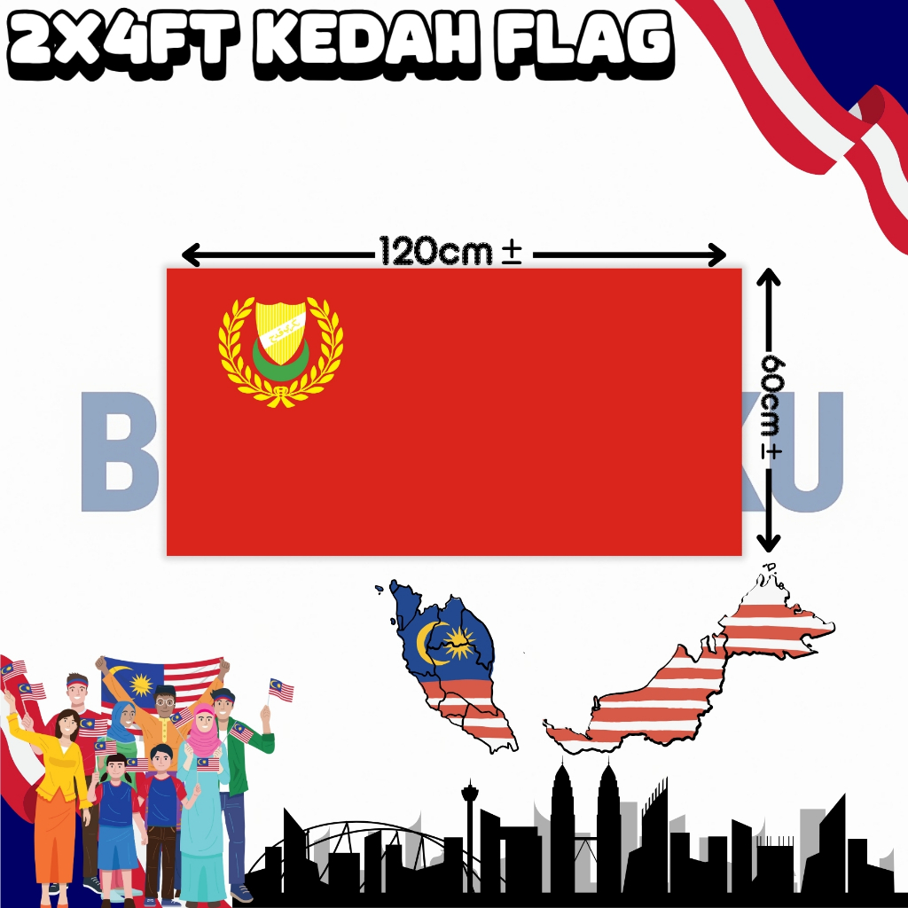 【Benderaku】Kedah Flag 2x4ft 60cm X 120cm Bendera/ Flag Malaysia Kedah ...
