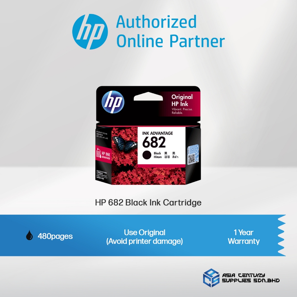 HP 682 Black Original Ink Advantage Cartridge ( 3YM77AA / 3YM76AA ) For ...
