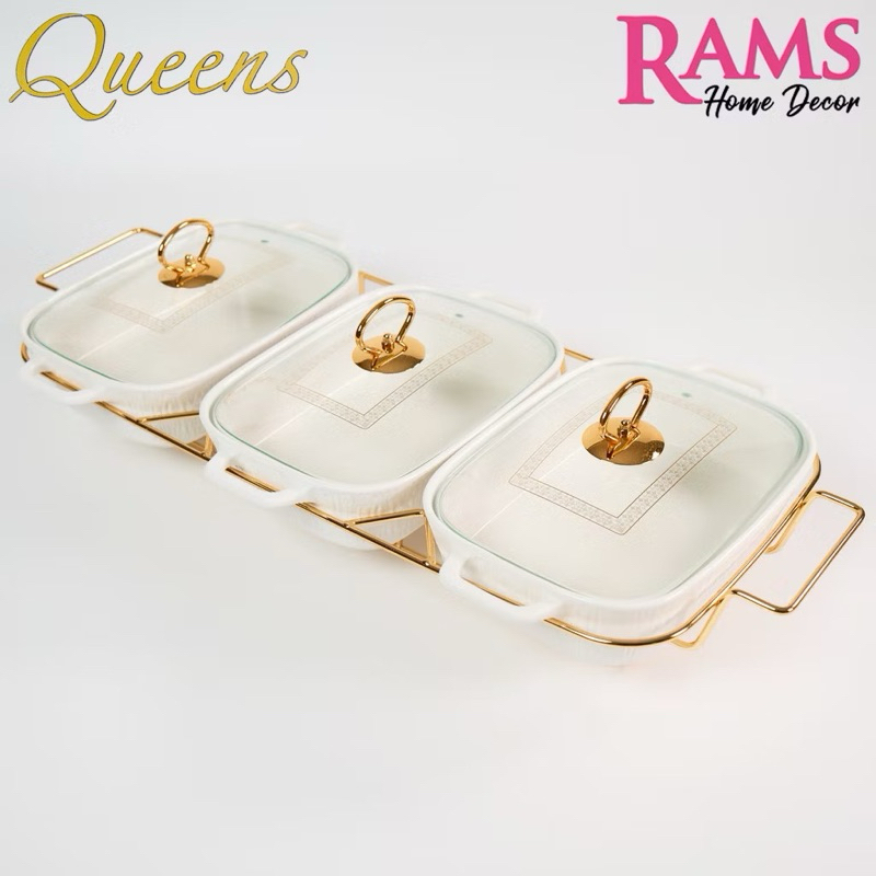 Queens 1.5L (Set of 3) Triple Premium Porcelain Chafing Dish with Metal ...