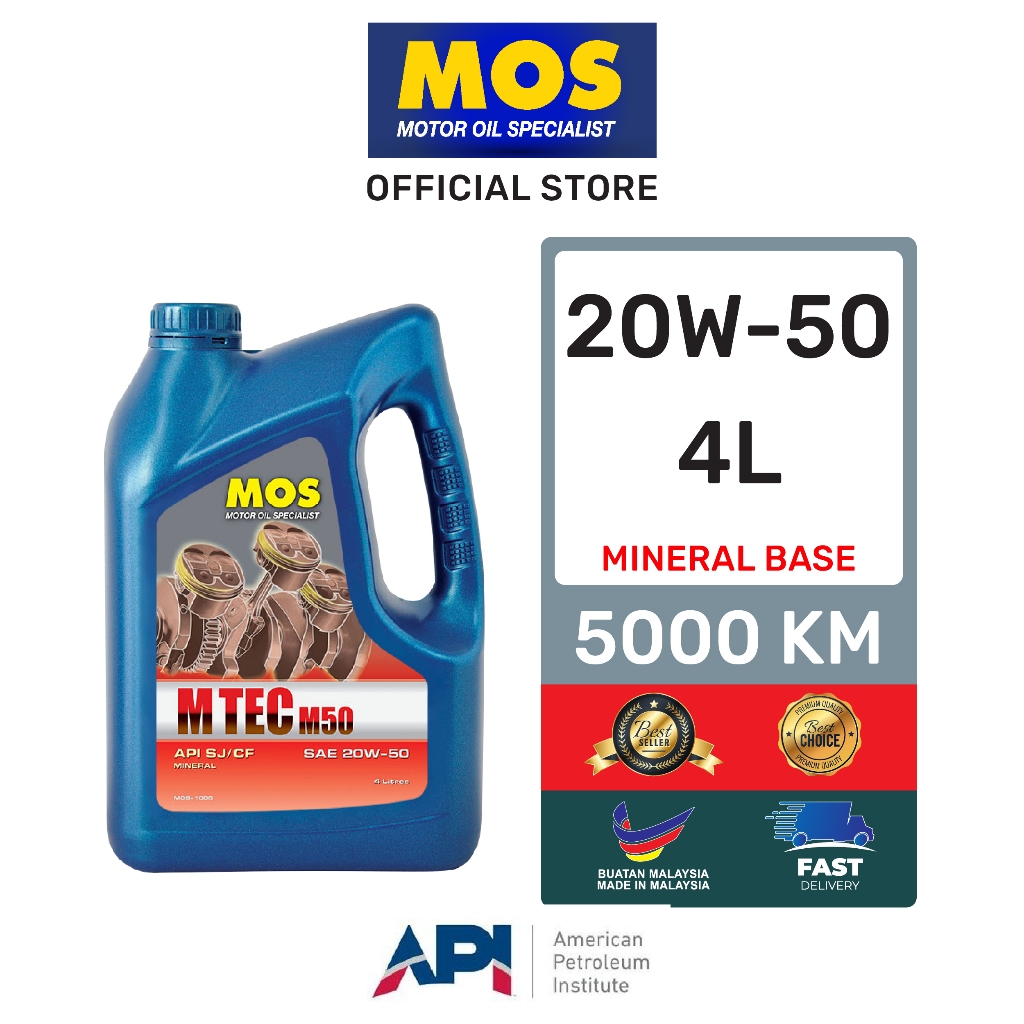MOS M TEC M50 SAE 20W-50 (4LT) MINERAL BASE Minyak Hitam Pelincir ...