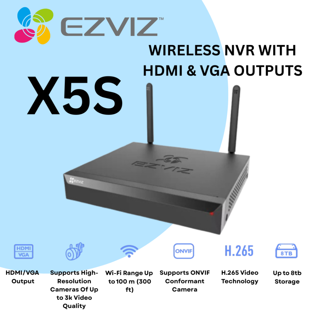 HIKVISION EZVIZ CCTV (Top Global Brand) X5S-8W Wireless NVR with HDMI & VGA Support 3K Wi-Fi ...