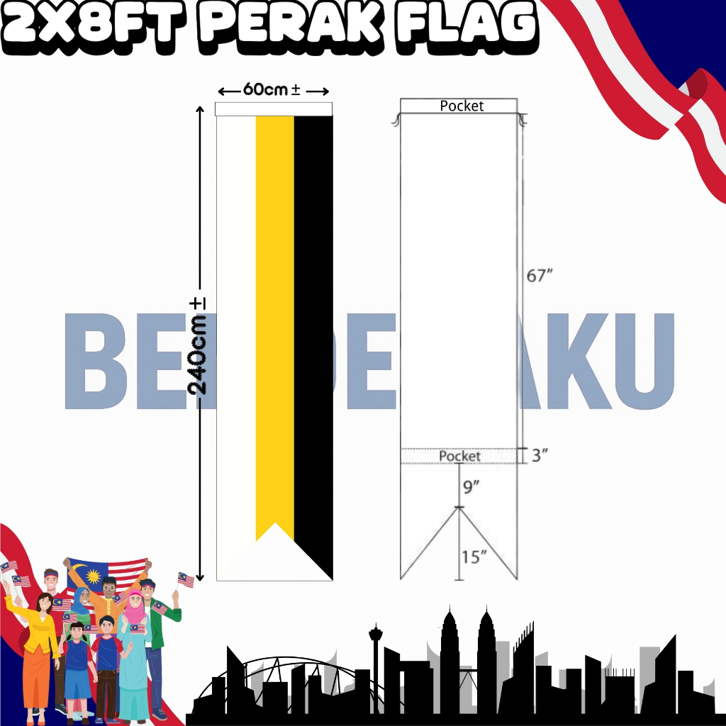 【Benderaku】Perak Flag 2X8ft/60x240CM Negeri Bendera / State Flag ...