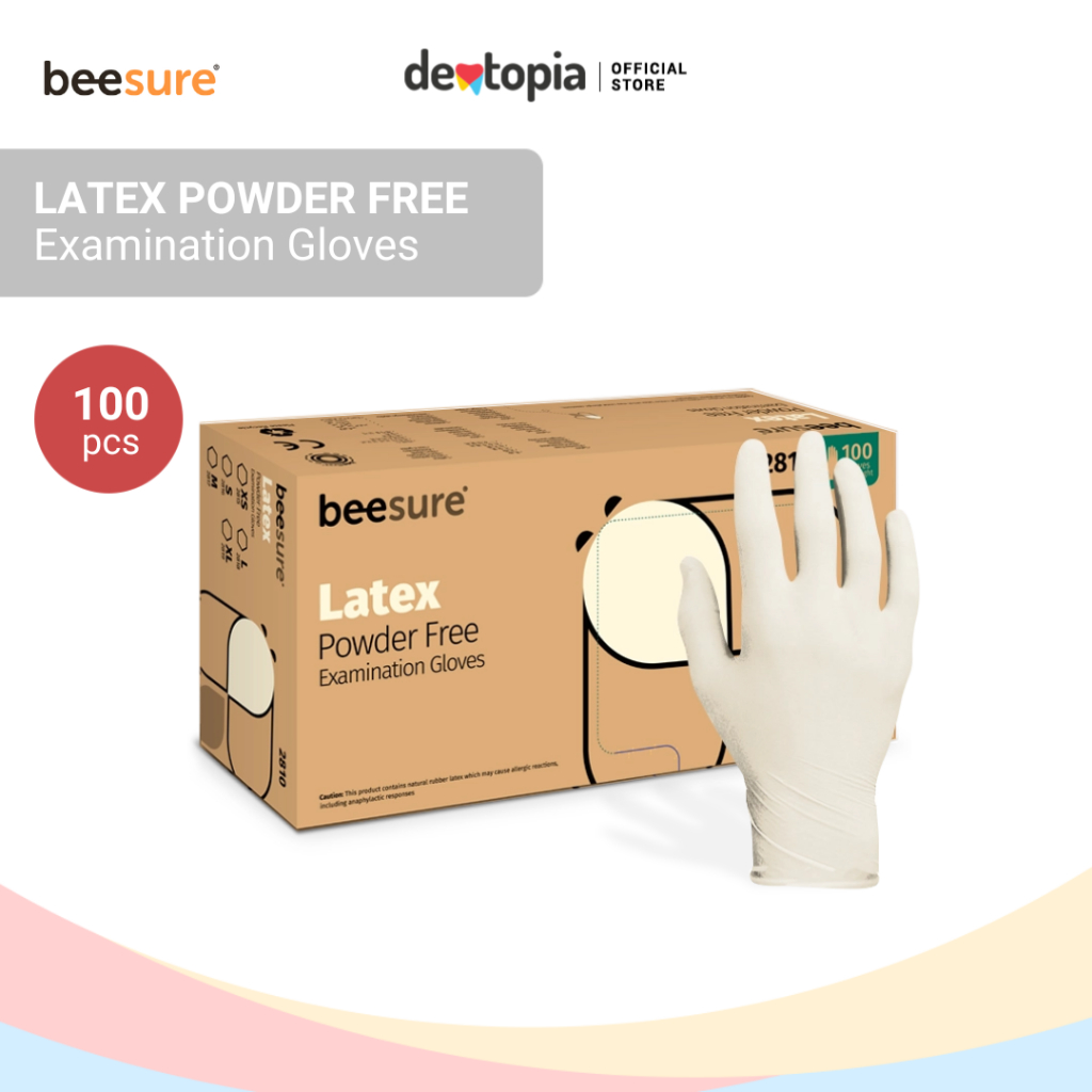 100pcs BeeSure Latex Examination Gloves [XS, S, M, L] Powder Free ...