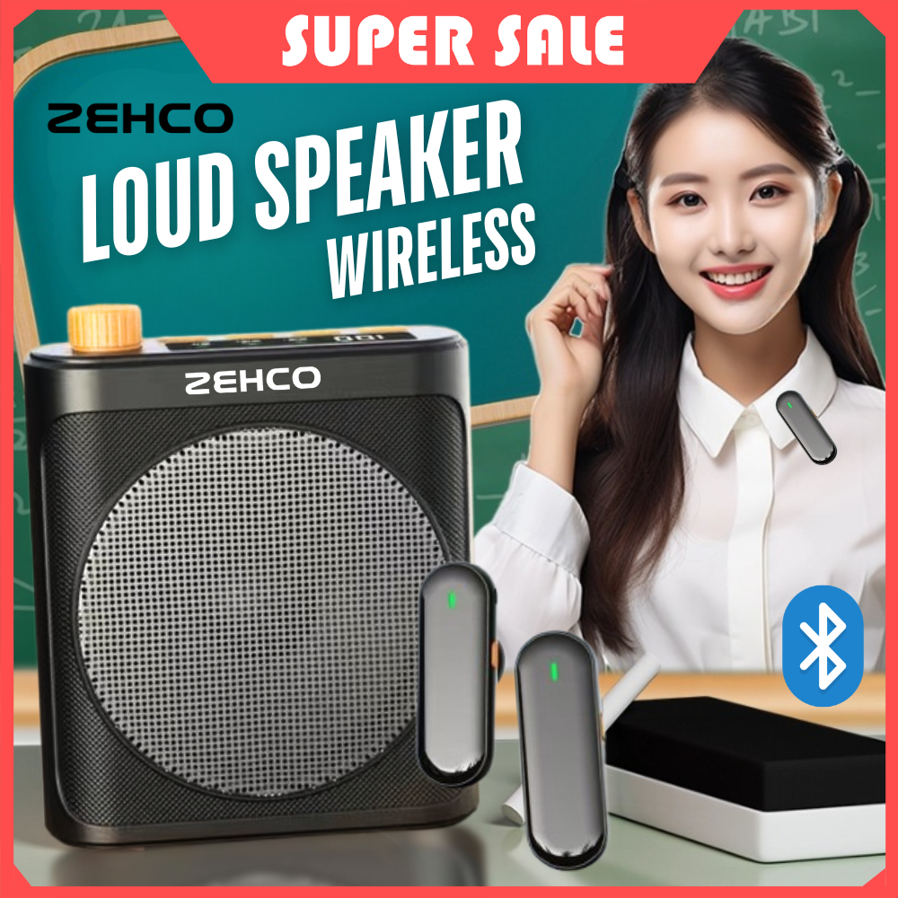 Zehco Wireless Microphone Speaker 2 Mic Bluetooth Voice Amplifier ...