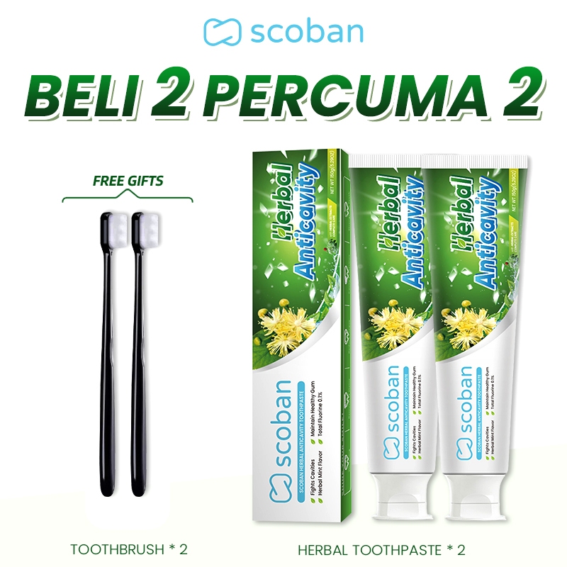 Scoban Anti-Caries Herbal Fresh Toothpaste With Extra Soft Toothbrush ...